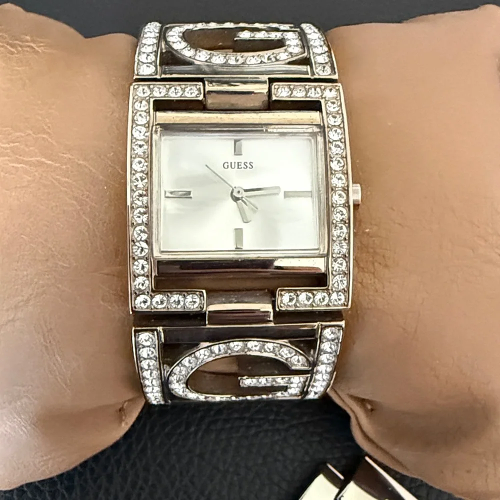 Guess | Accessories | Guess Silver Crystal Logo Bracelet Watch With ...